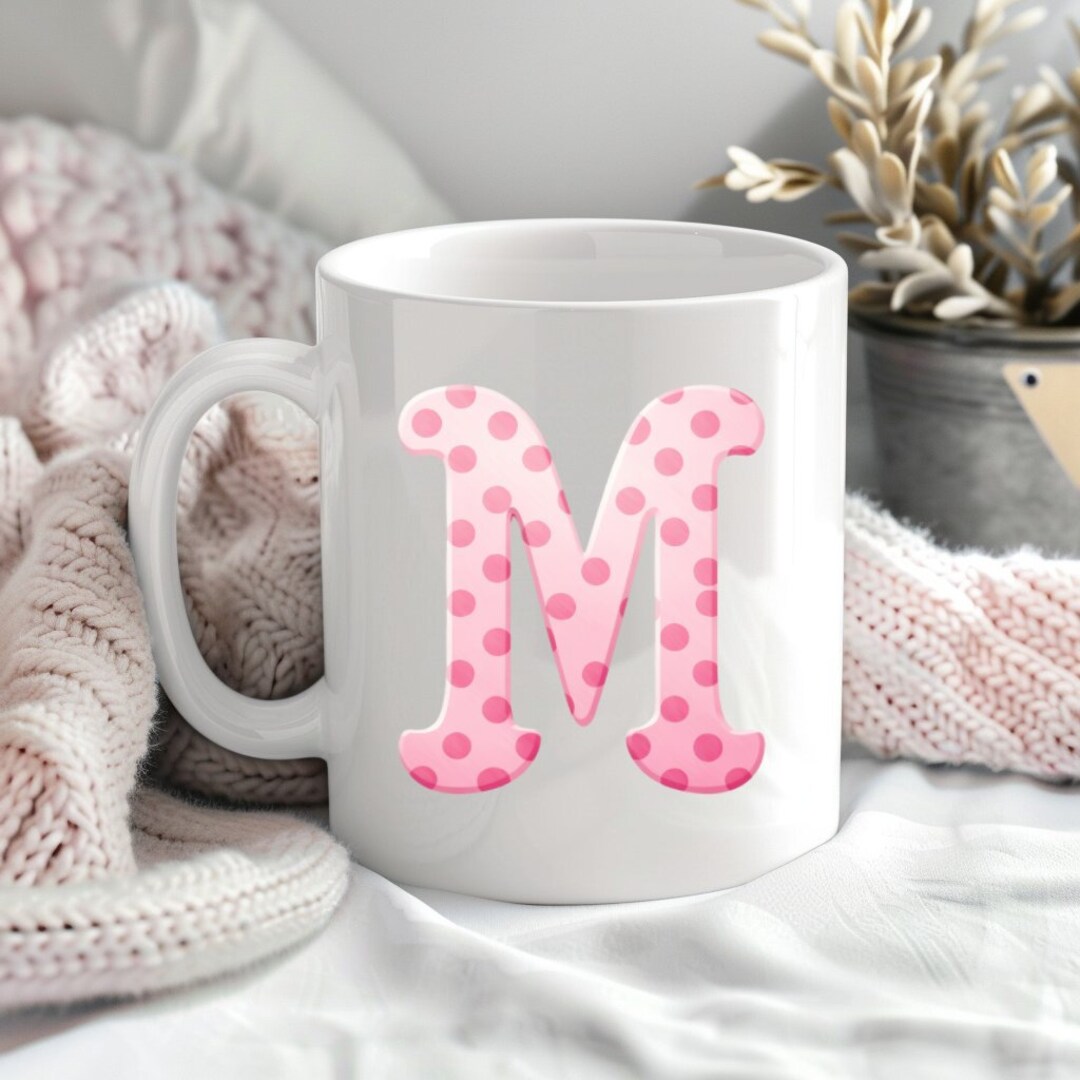 Pink Polka Dot Letter M Ceramic Mug Unique Gift for Coffee and Tea ...