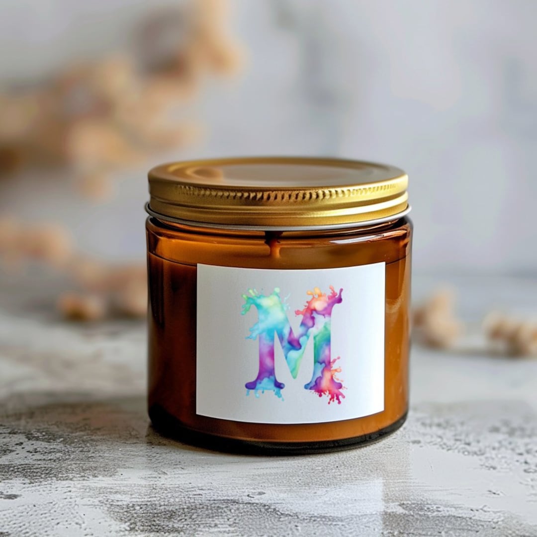 Tie Dye Letter M Amber Glass Scented Candle Luxurious Scented Candle ...