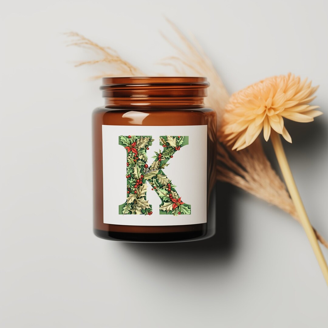 Christmas Holly Letter K Amber Glass Scented Candle Luxurious Scented ...