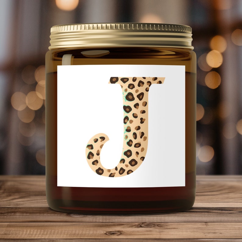 Cheetah Letter J Amber Glass Scented Candle Luxurious Scented Candle ...