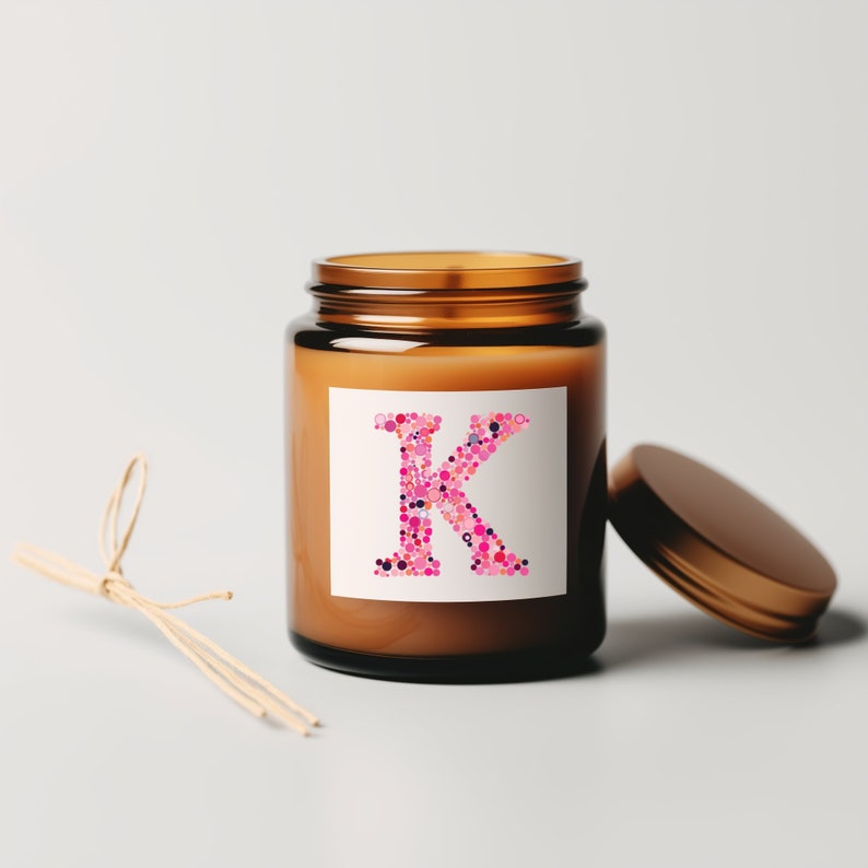 Pink Polka Dot Letter K Amber Glass Scented Candle Luxurious Scented ...