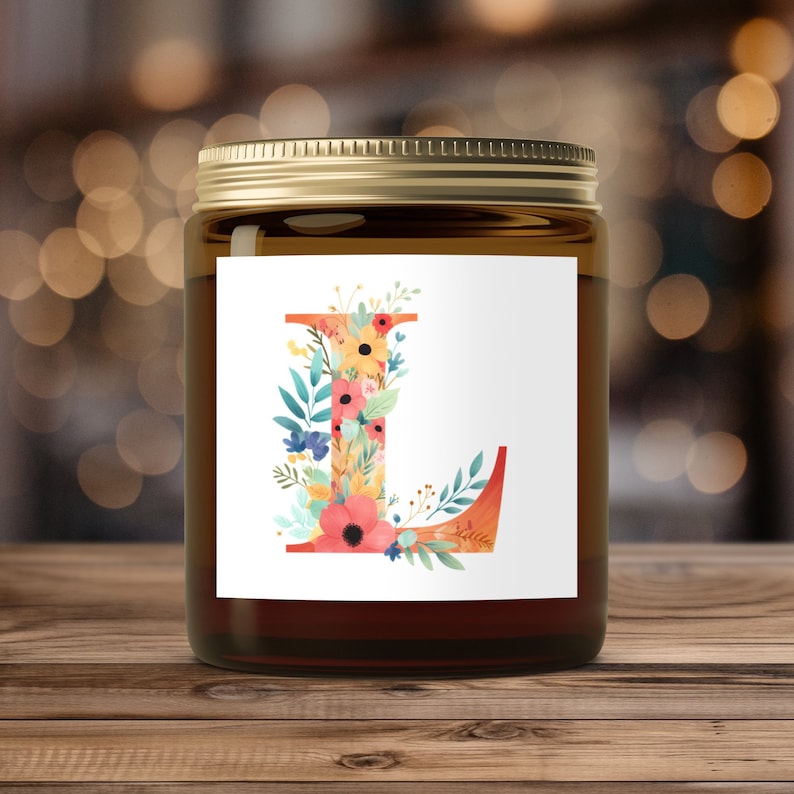 Floral Letter L Amber Glass Scented Candle Luxurious Scented Candle for ...