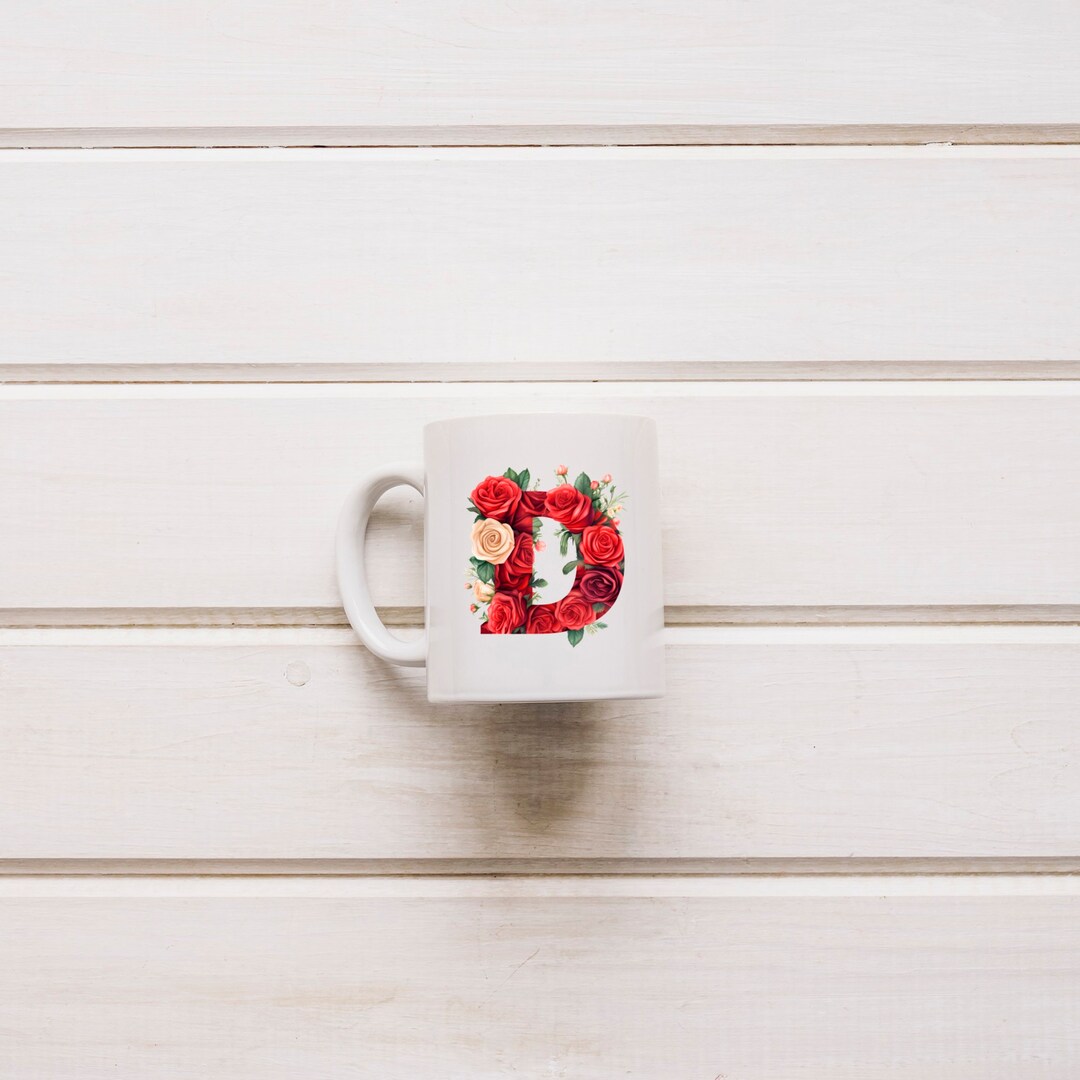 Red Roses Letter D Ceramic Mug Unique Gift for Coffee and Tea Lovers ...