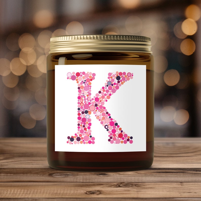 Pink Polka Dot Letter K Amber Glass Scented Candle Luxurious Scented ...