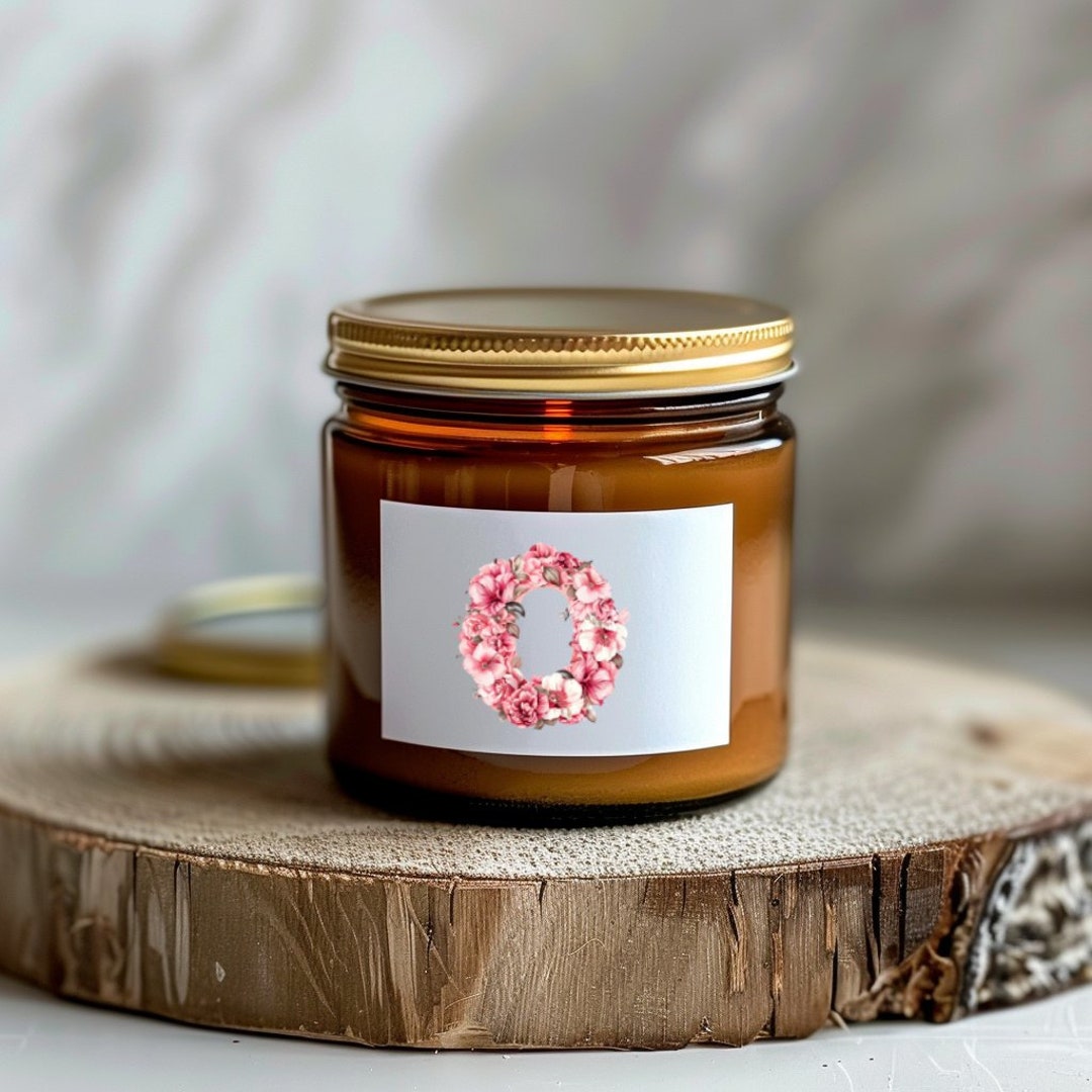 Pink Floral Letter O Amber Glass Scented Candle Luxurious Scented ...