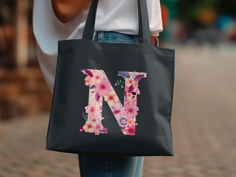 Pink Floral N Letter Tote Bag Shopping, Work, and Travel Bag Spacious ...