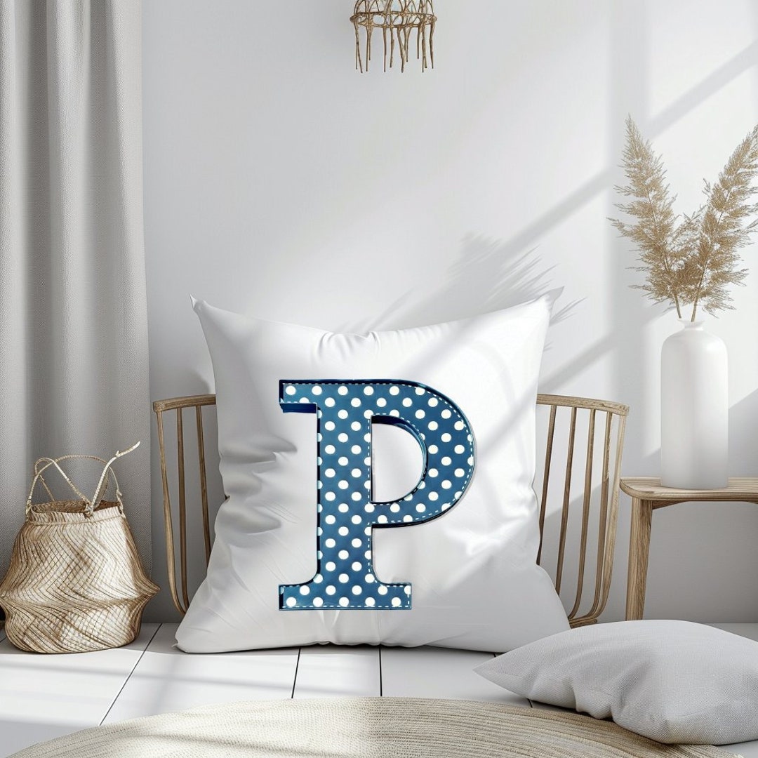 Blue Polka Dot Letter P Pillow, Cushion Home Decor Premium Quality ...