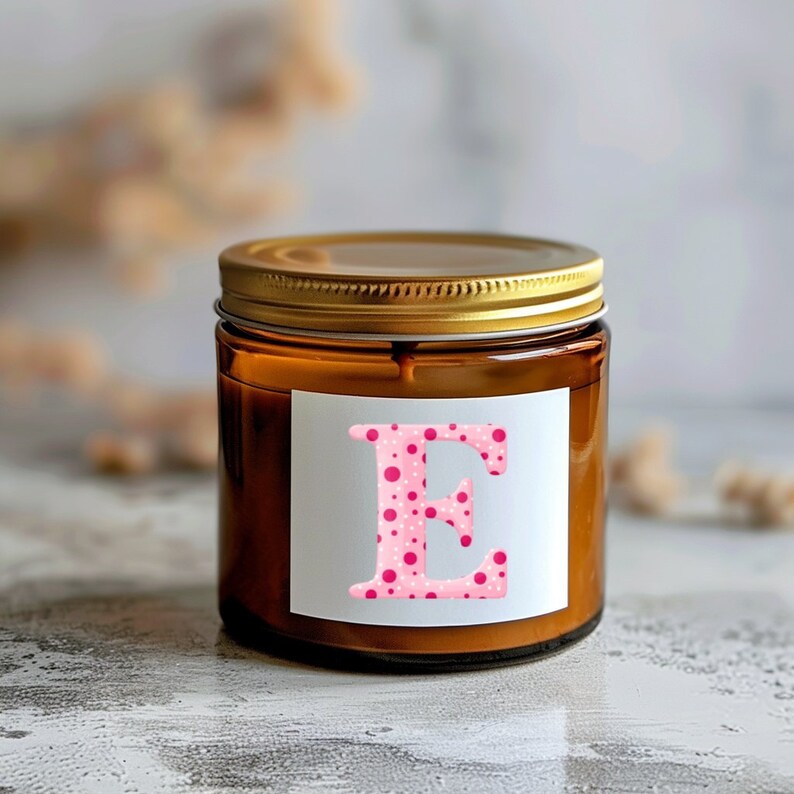 Pink Polka Dot Letter E Amber Glass Scented Candle Luxurious Scented ...