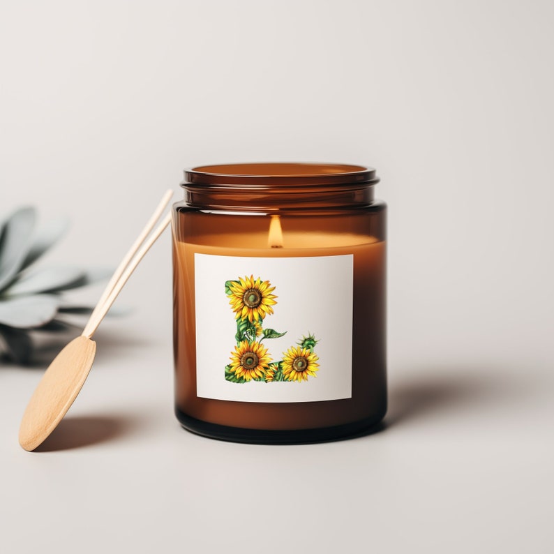 Sunflowers Letter L Amber Glass Scented Candle Luxurious Scented Candle ...