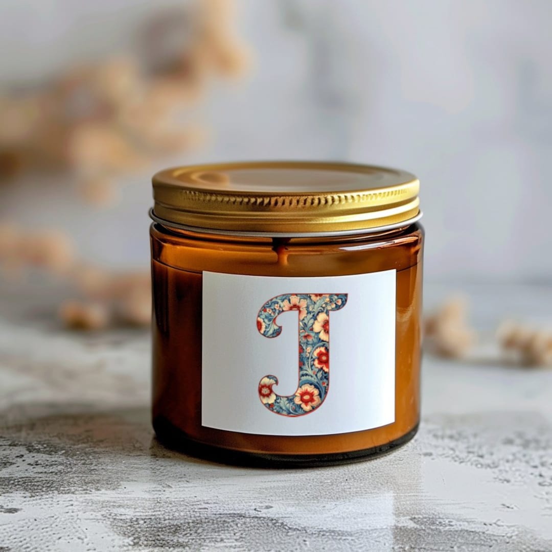 Paisley Print Letter J Amber Glass Scented Candle Luxurious Scented ...