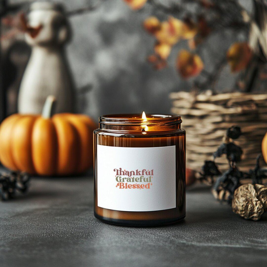 Thankful Grateful Blessed Amber Glass Scented Candle Luxurious Scented ...