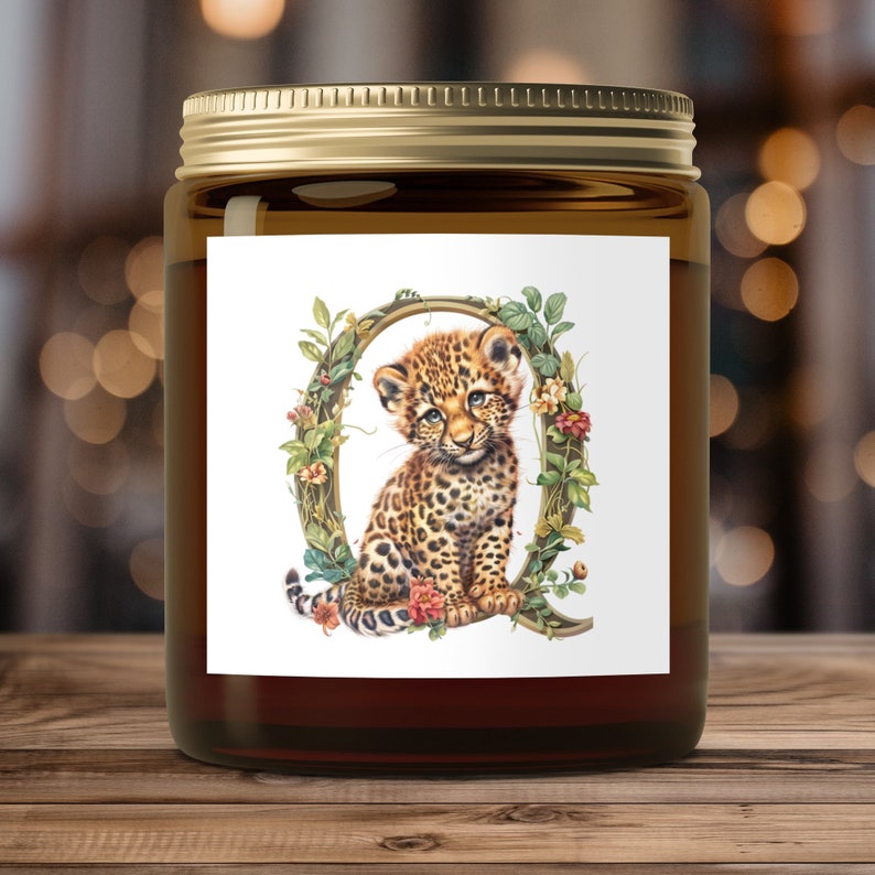 Cheetah Letter Q Amber Glass Scented Candle Luxurious Scented Candle ...
