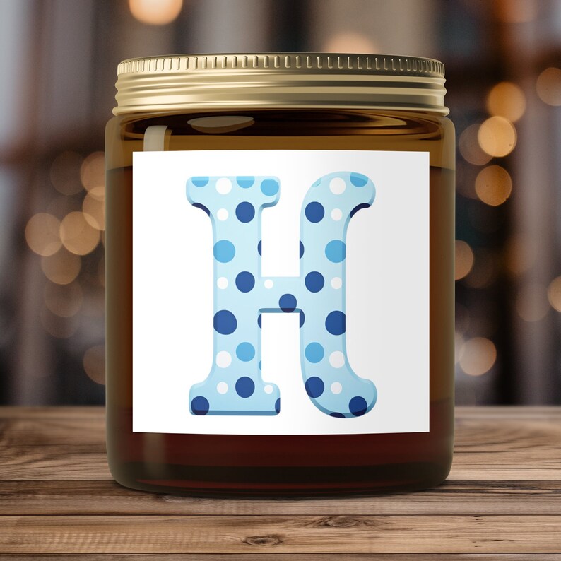 Blue Polka Dot Letter H Frosted Glass Scented Candle Luxurious Scented ...