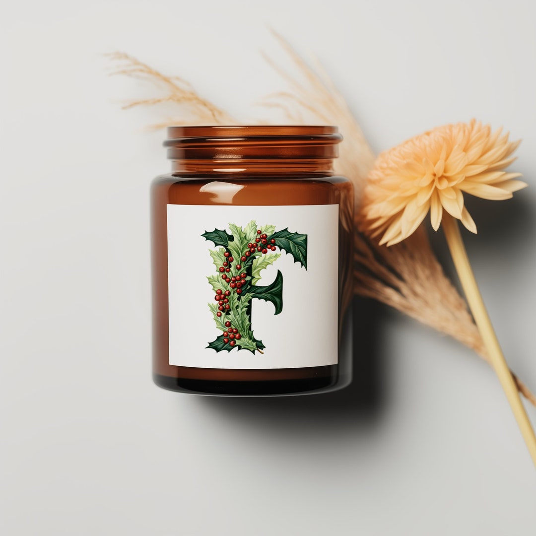 Christmas Holly Letter F Amber Glass Scented Candle Luxurious Scented ...