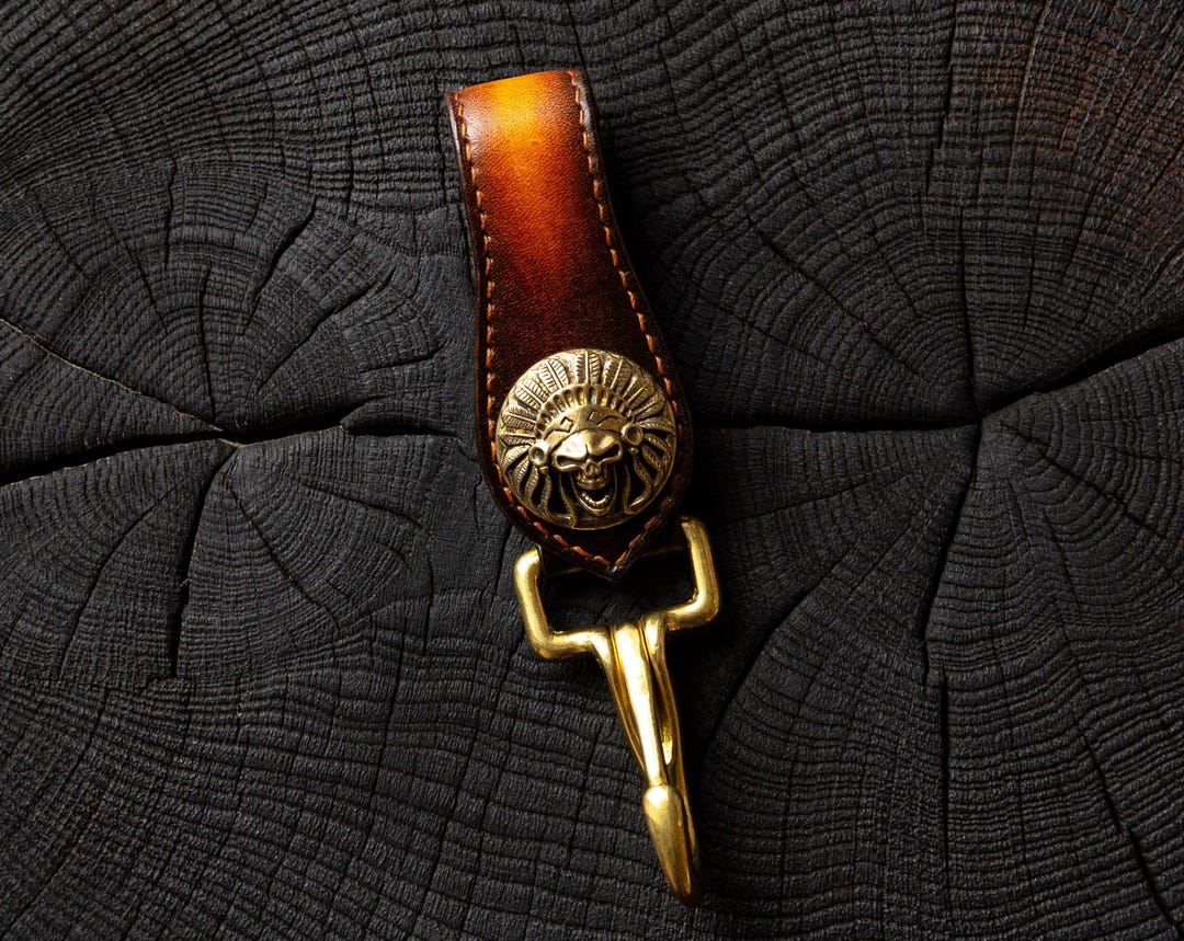 Handcrafted Leather Belt Key Holder: Veg Tan, Solid Brass Clip and ...