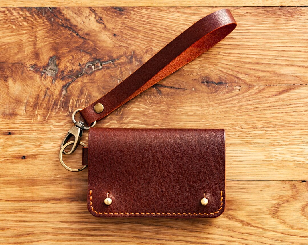 Leather Keychain Wallet With Wrist Strap | Small Wallet Card Holder ...