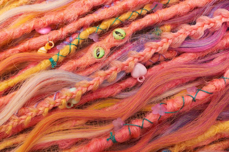 Synthetic Dreadlocks, Textured Dreads, Curly Hair, Ombre Pink to Yellow ...