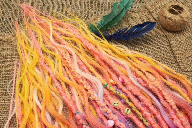 Synthetic Dreadlocks, Textured Dreads, Curly Hair, Ombre Pink to Yellow ...