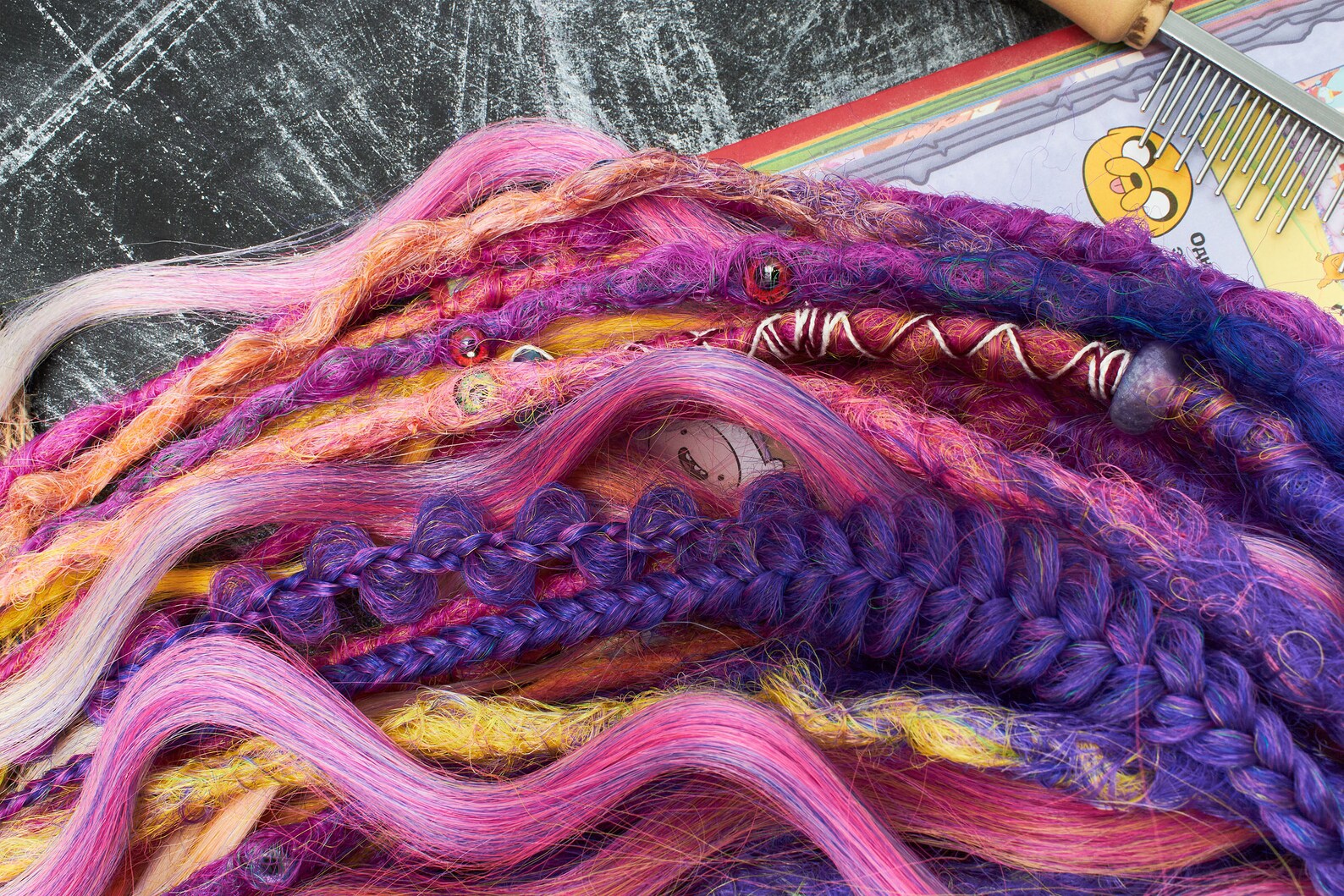 Synthetic Dreadlocks, Textured Dreads, Curly, Ombre Purple to Magenta ...
