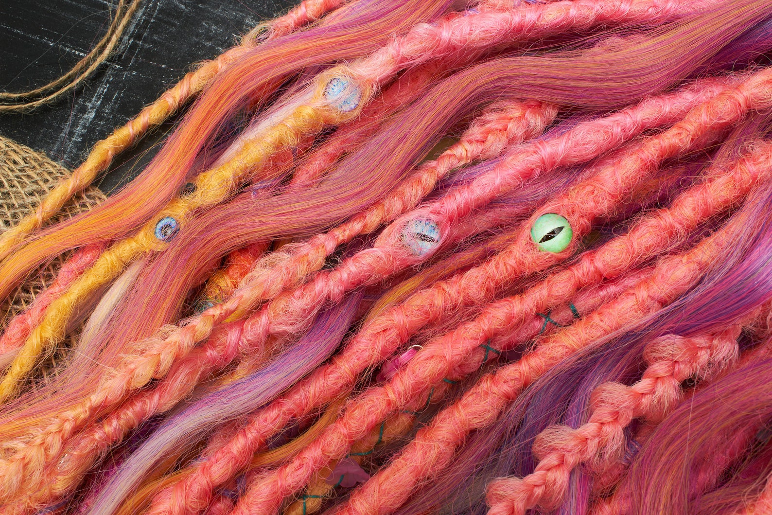 Synthetic Dreadlocks, Textured Dreads, Curly Hair, Ombre Pink to Yellow ...