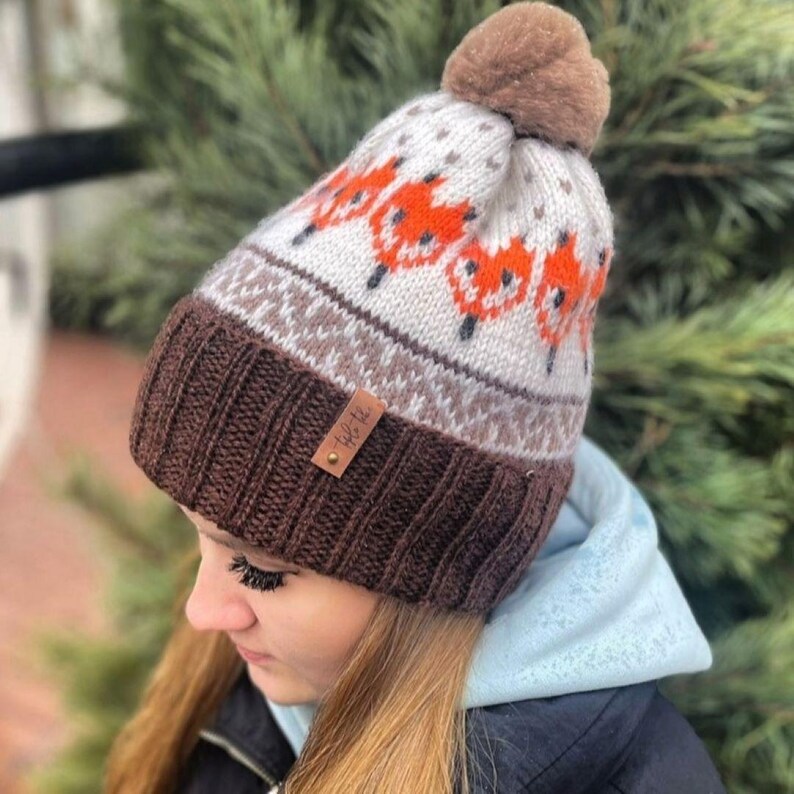 Knitting Pattern Hat | Knitted Hat "foxes" | Knit Pattern PDF ...