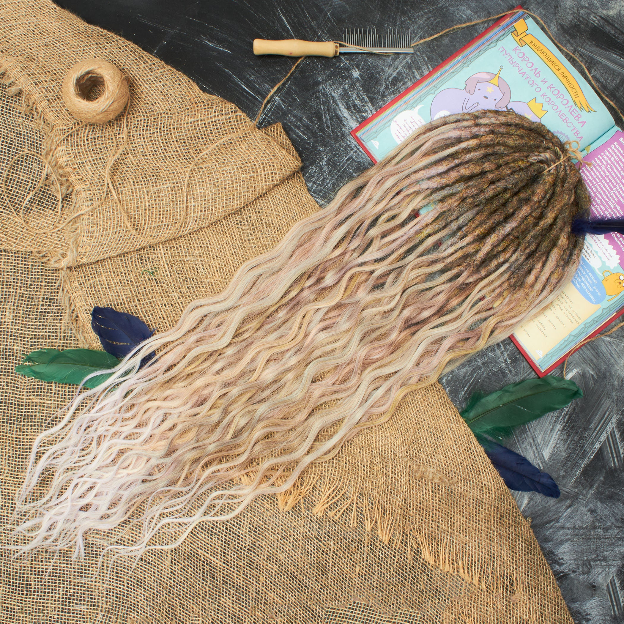 Synthetic Dreadlocks, Curly Wavy Dreads, Ombre Beige to Blonde, De or ...