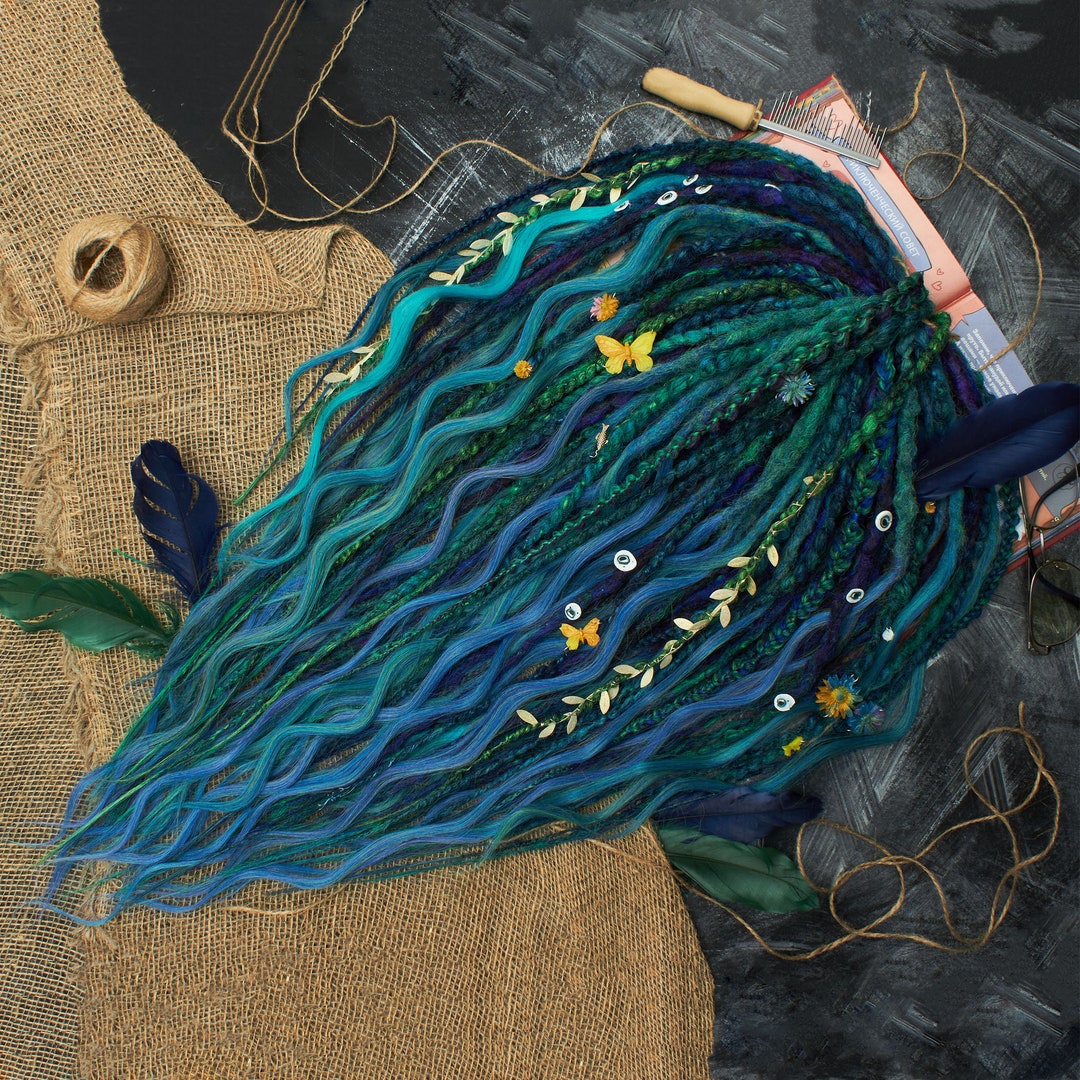 Synthetic Dreadlocks, Textured Dreads, Curly Hair, Turquoise Patchwork ...