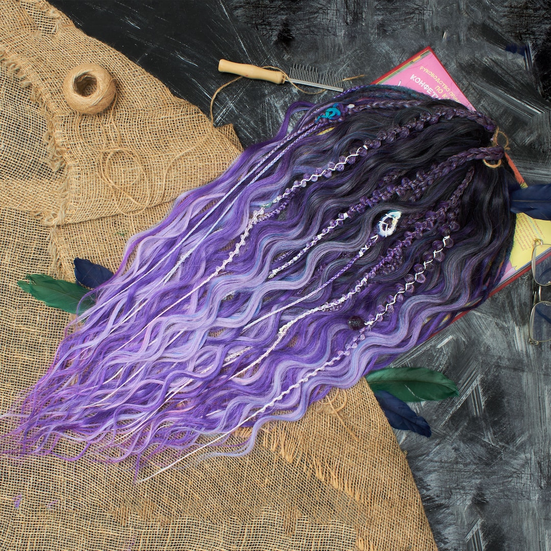 Synthetic Dreadlocks, Curly and Textured Dreads, Purple Ombre Wave Hair ...