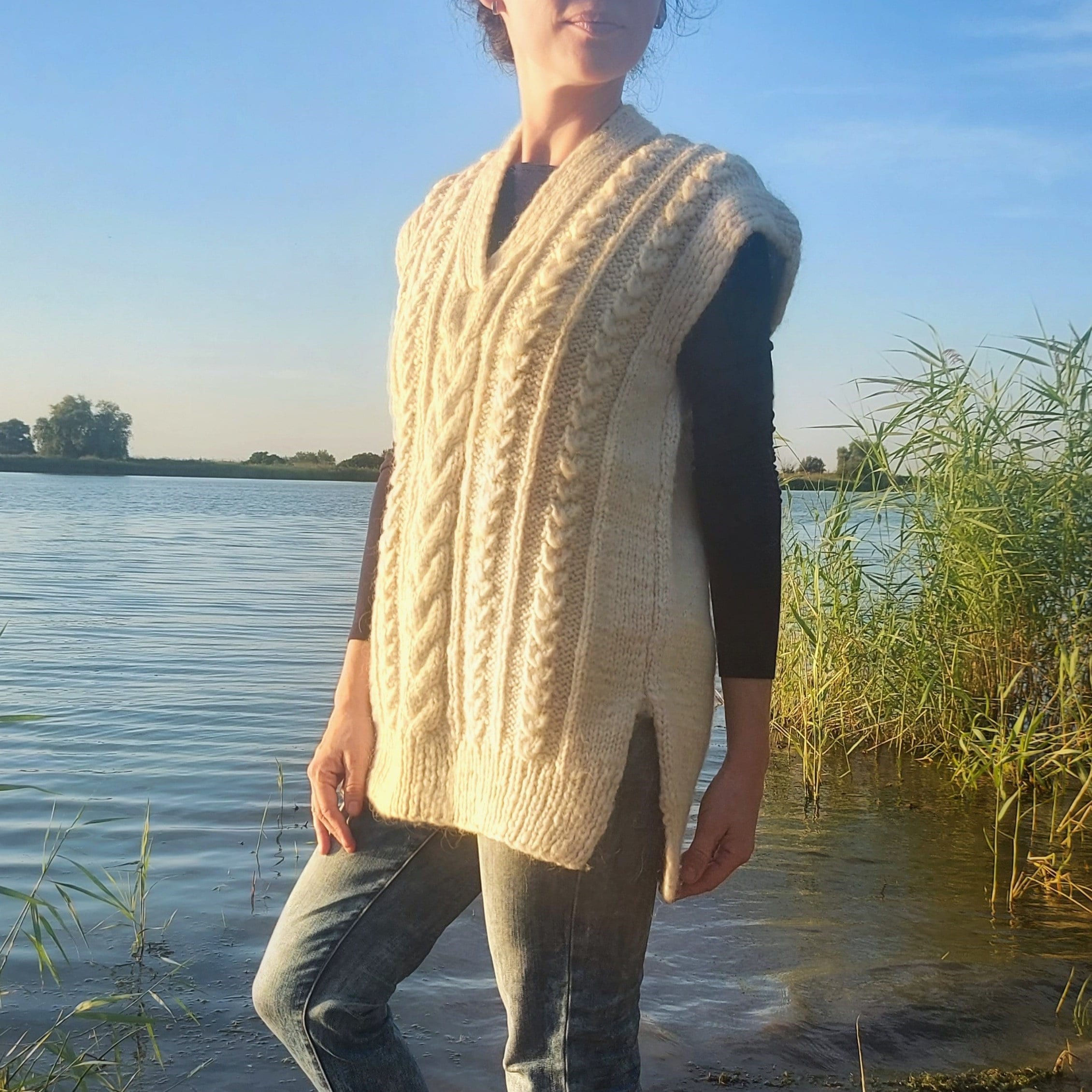 UNISEX 100% Wool Vest, Handspun Yarn, Organic Wool Sleeveless Sweater ...