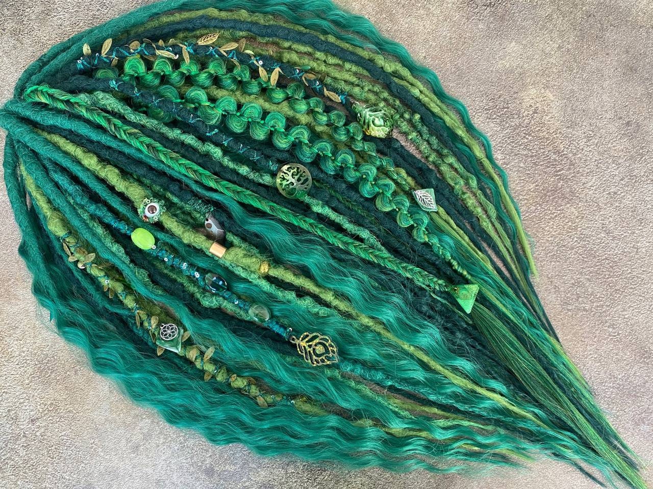 Green Synthetic Textured DE or SE Dreadlocks Full Set, Forest Crochet ...