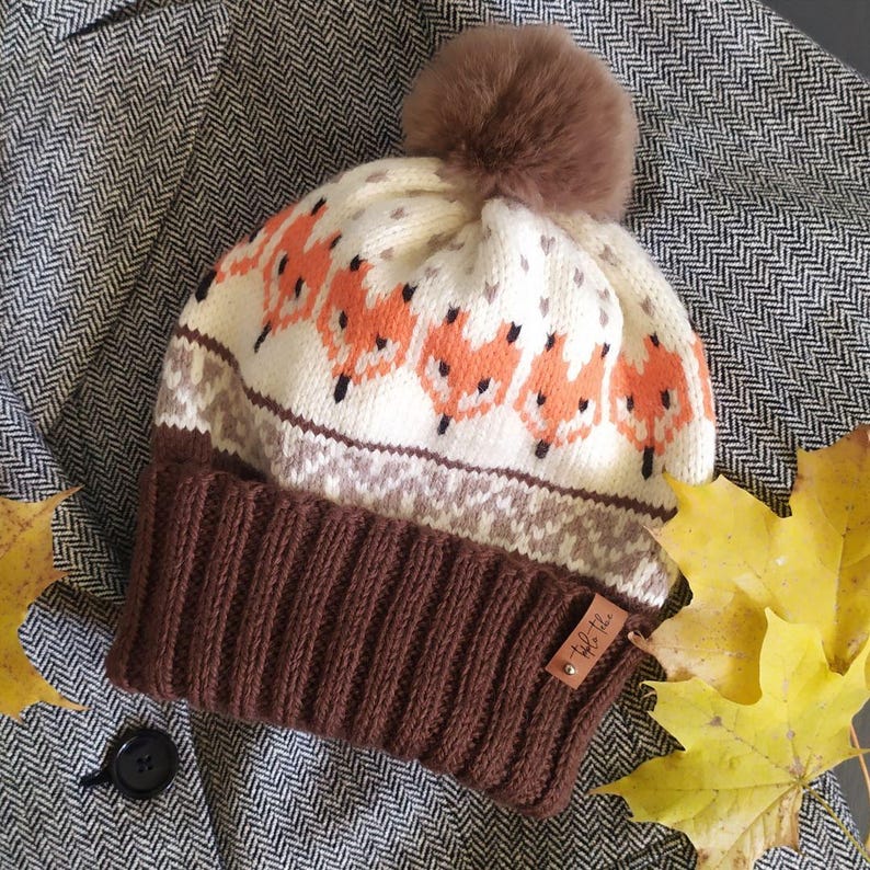 Knitting Pattern Hat | Knitted Hat "foxes" | Knit Pattern PDF ...