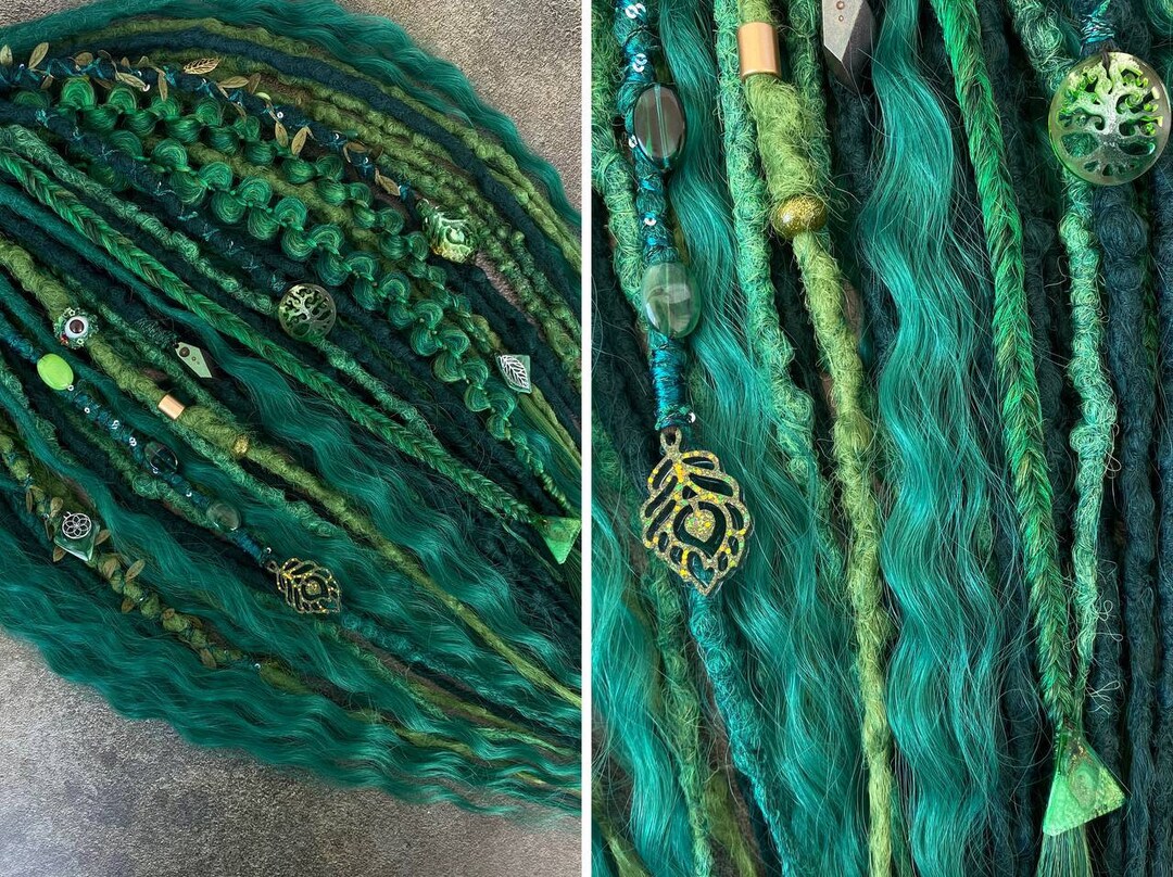 Green Synthetic Textured DE or SE Dreadlocks Full Set, Forest Crochet ...