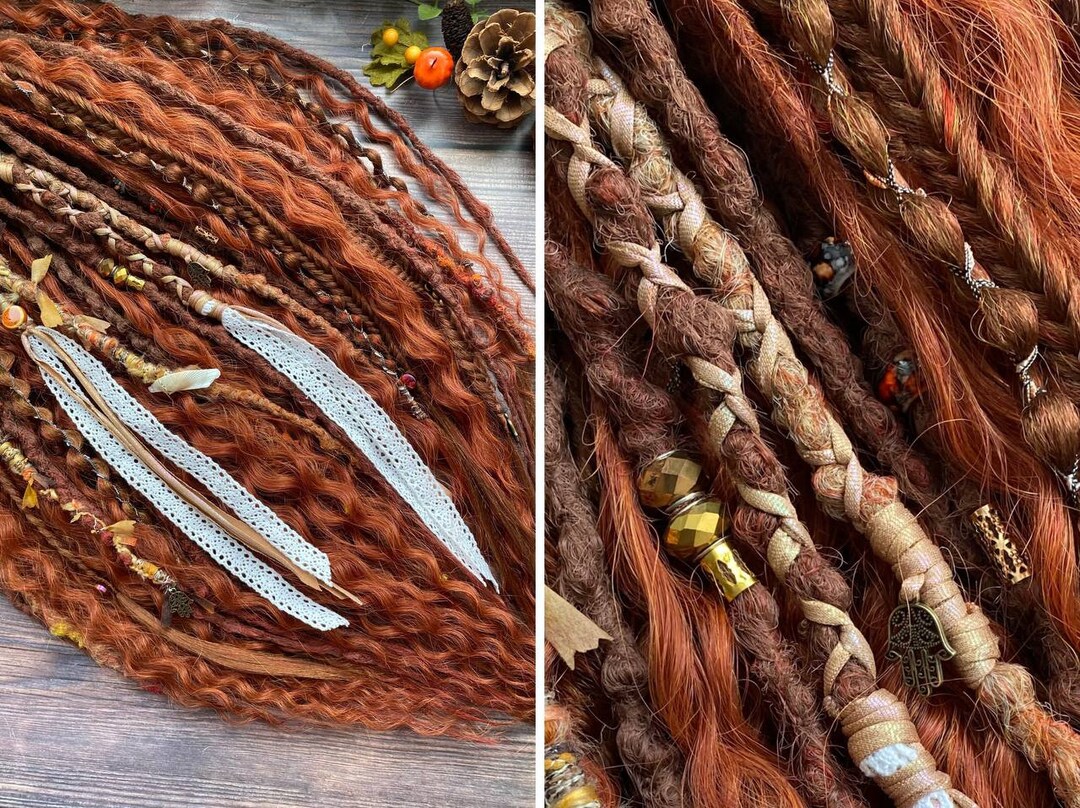 Copper Synthetic Textured DE or SE Dreadlocks Full Set With White Lace ...