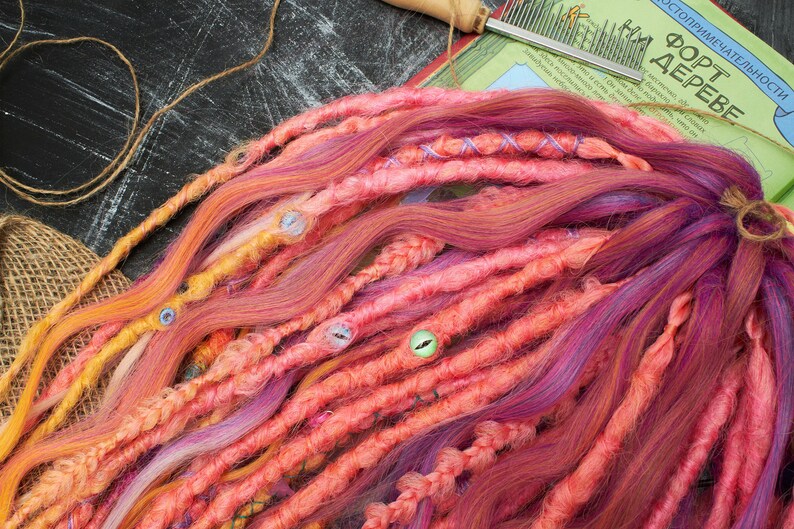 Synthetic Dreadlocks, Textured Dreads, Curly Hair, Ombre Pink to Yellow ...