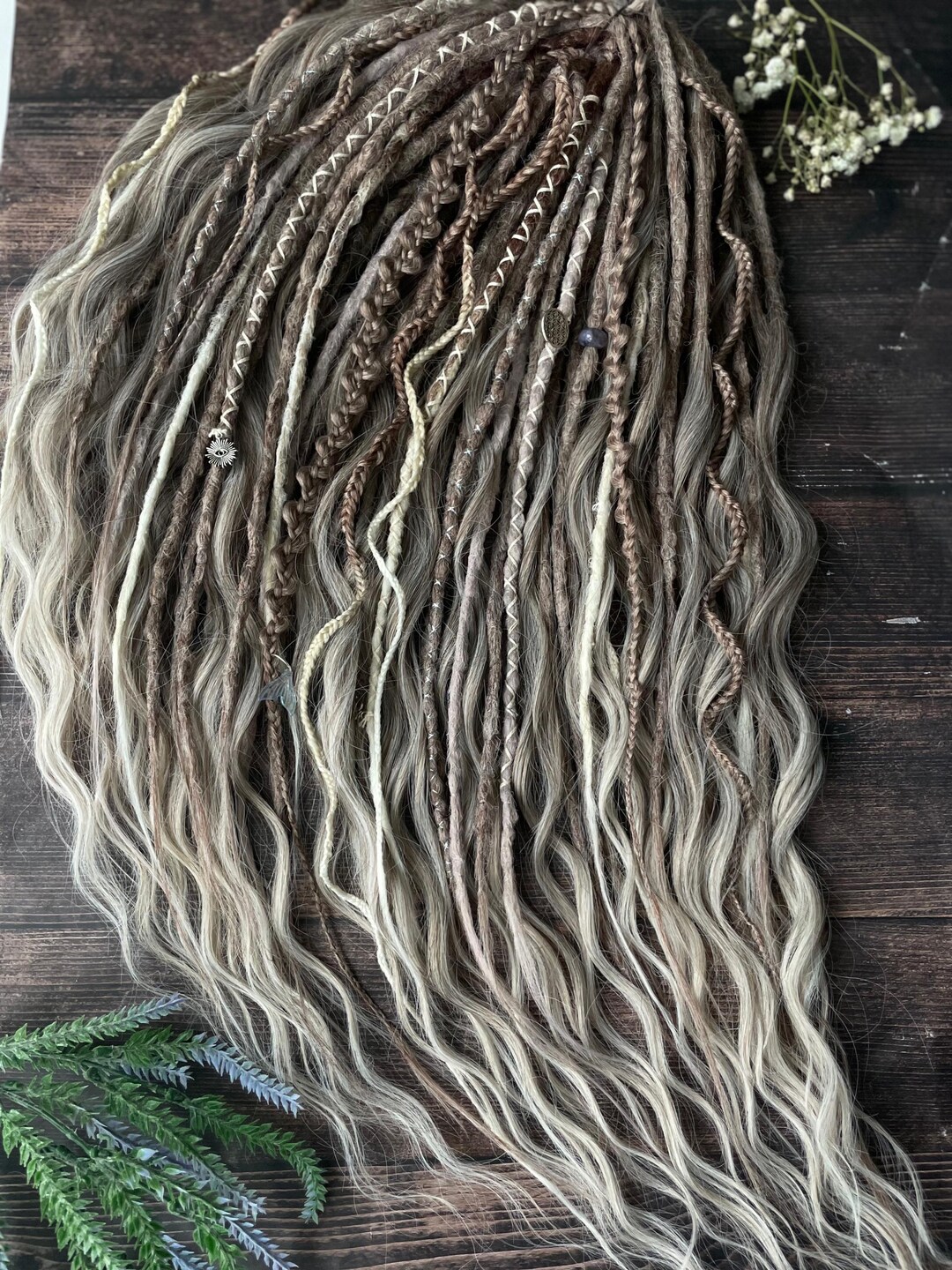 Synthetic Dreadlocks "natural" DE Double End With Decorations 24-26 ...
