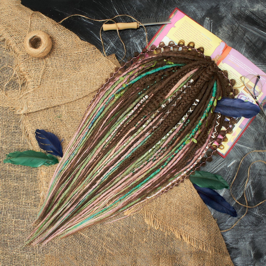 Synthetic Dreadlocks, Crocheted Dreads, Ombre Brown to Pink and Green ...
