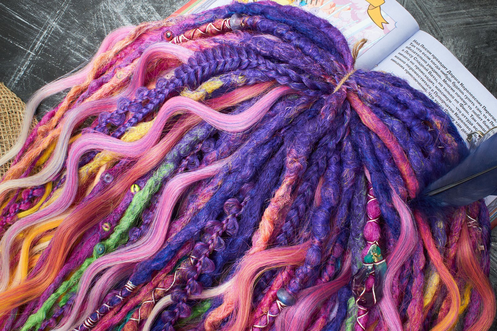 Synthetic Dreadlocks, Textured Dreads, Curly, Ombre Purple to Magenta ...