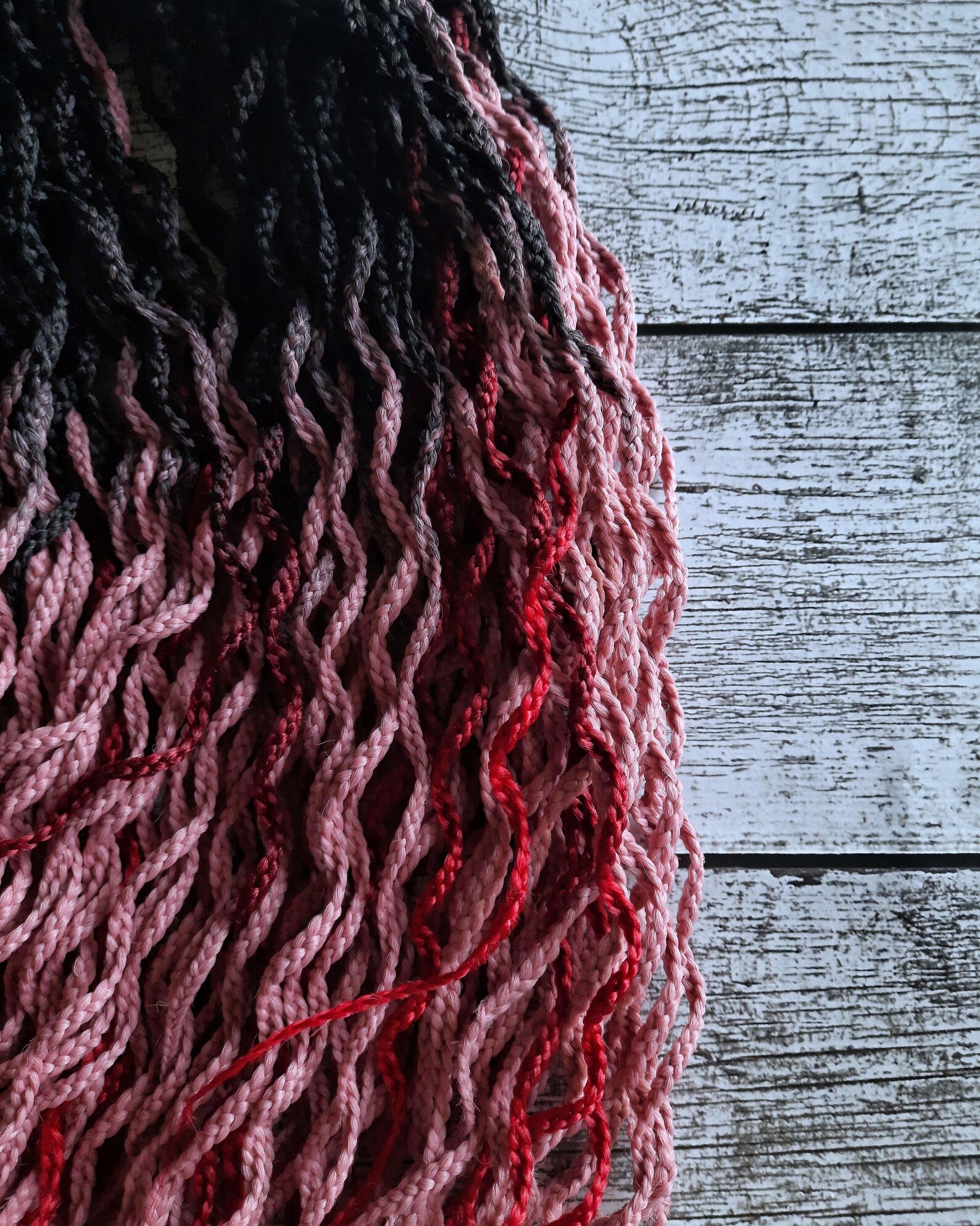 Custom Black and Dusty Pink Double Ended Braids, Curled Synthetic ...