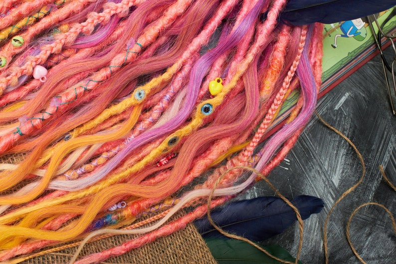 Synthetic Dreadlocks, Textured Dreads, Curly Hair, Ombre Pink to Yellow ...