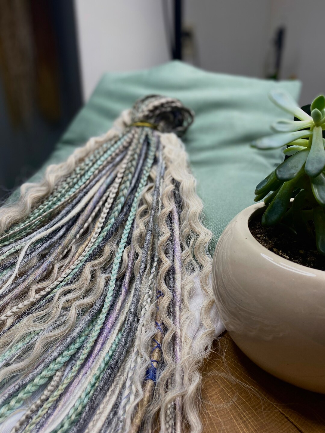 Boho Set of Textured Dreadlocks DE and DE Braids With Blonde Green and ...