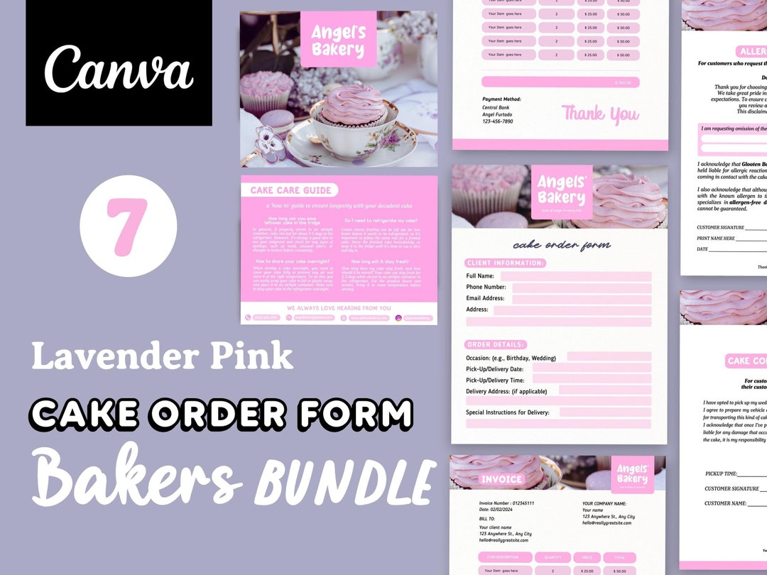 Cake Order Form & Invoice | Bakery Business | CANVA Easy Editing | 7 ...