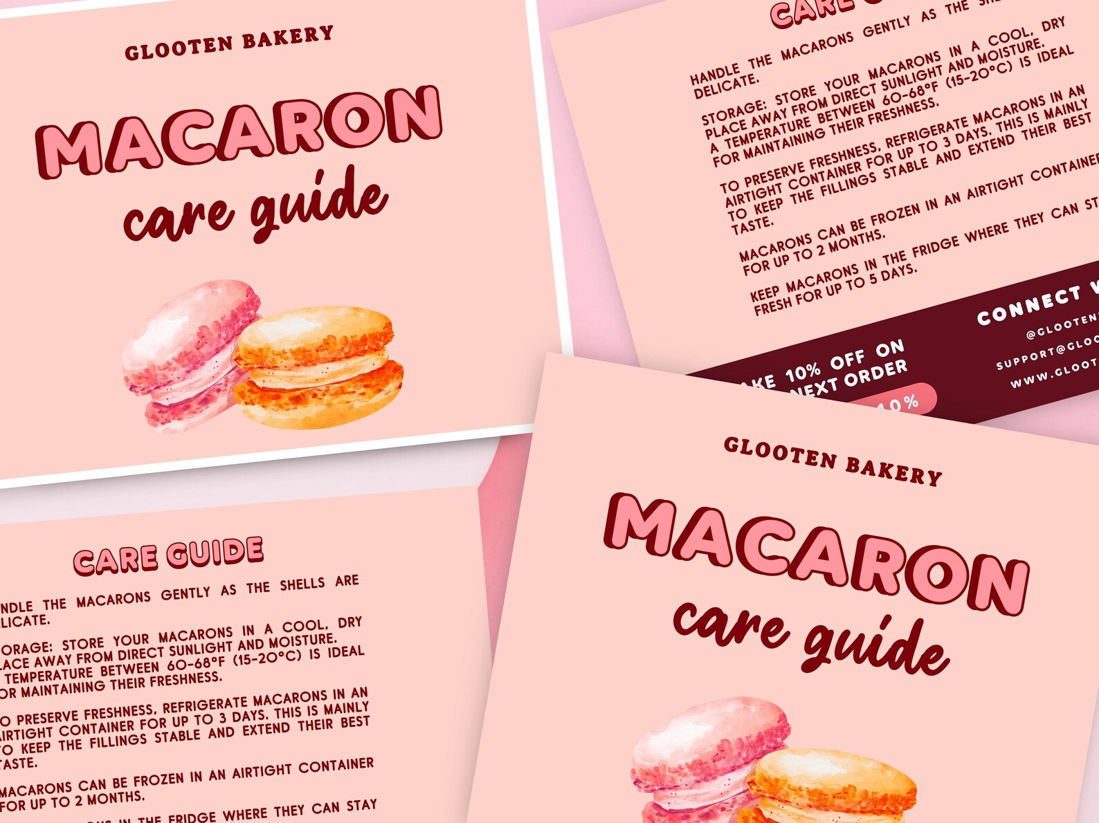 French Macaron Care Card Template | Small Business Owner Gift | 5.5 X 4 ...