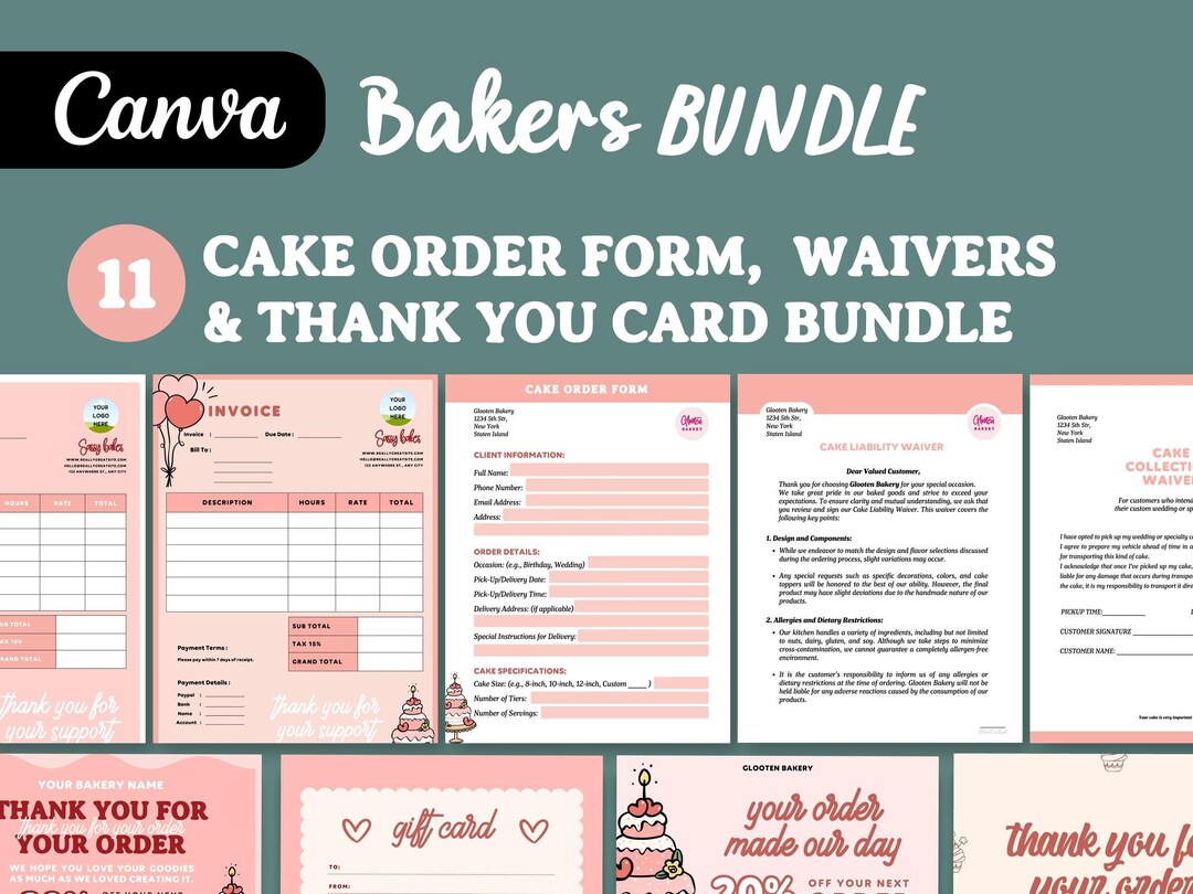 Cake Order Form & Invoice Bundle | Thank You X Care Cards | CANVA ...