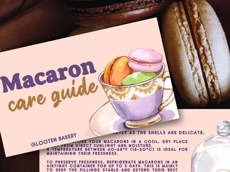 French Macaron Care Card Template | Small Business Owner Gift | 3.5 X 2 ...