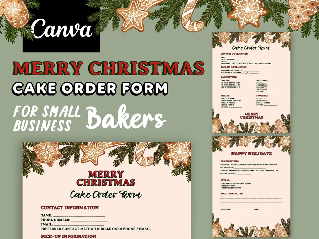 Christmas Cake Order Form Template | Small Bakery, Canva Editable ...