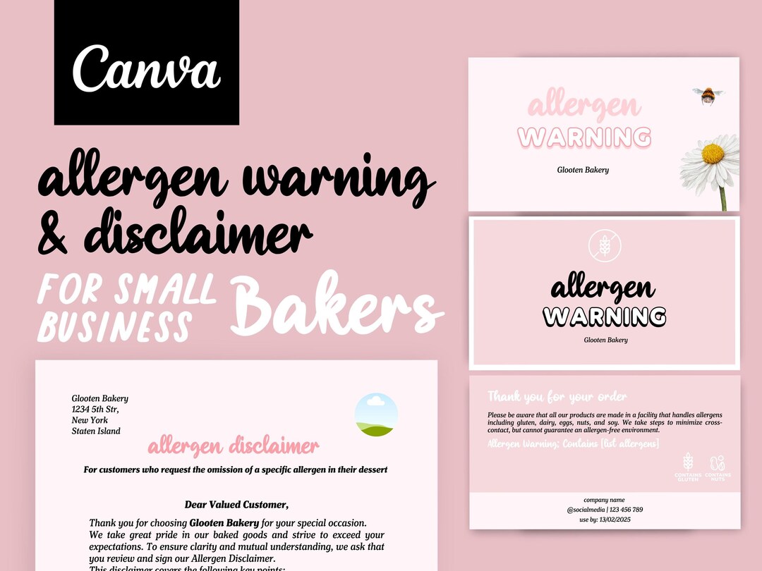 Bakery Allergen Warning Card Template | Canva Editable (digital ...