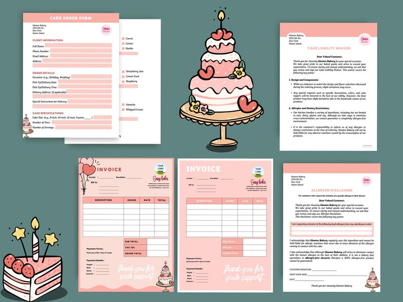 Cake Order Form & Invoice Bundle | Thank You X Care Cards | CANVA ...