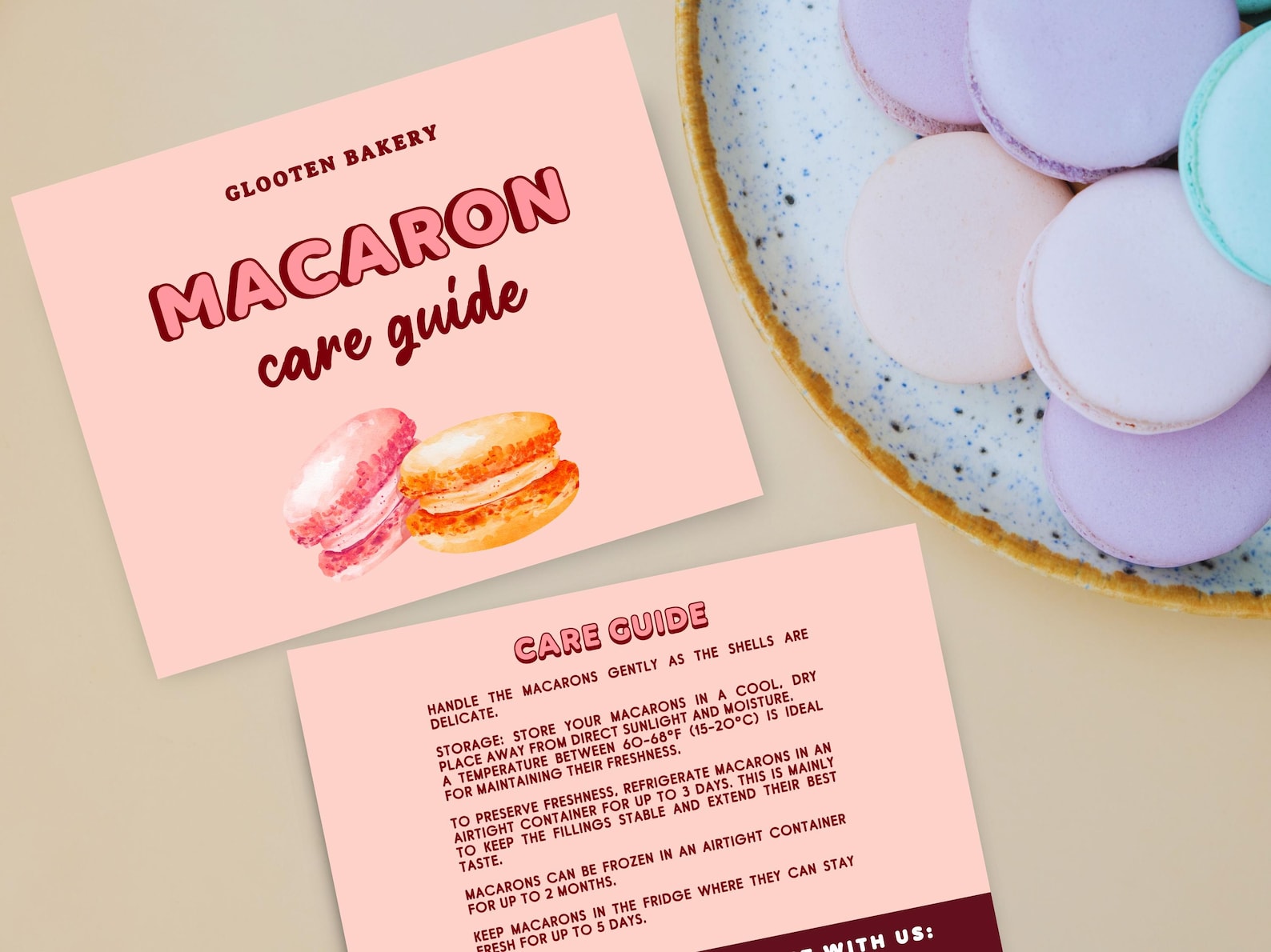 French Macaron Care Card Template | Small Business Owner Gift | 5.5 X 4 ...