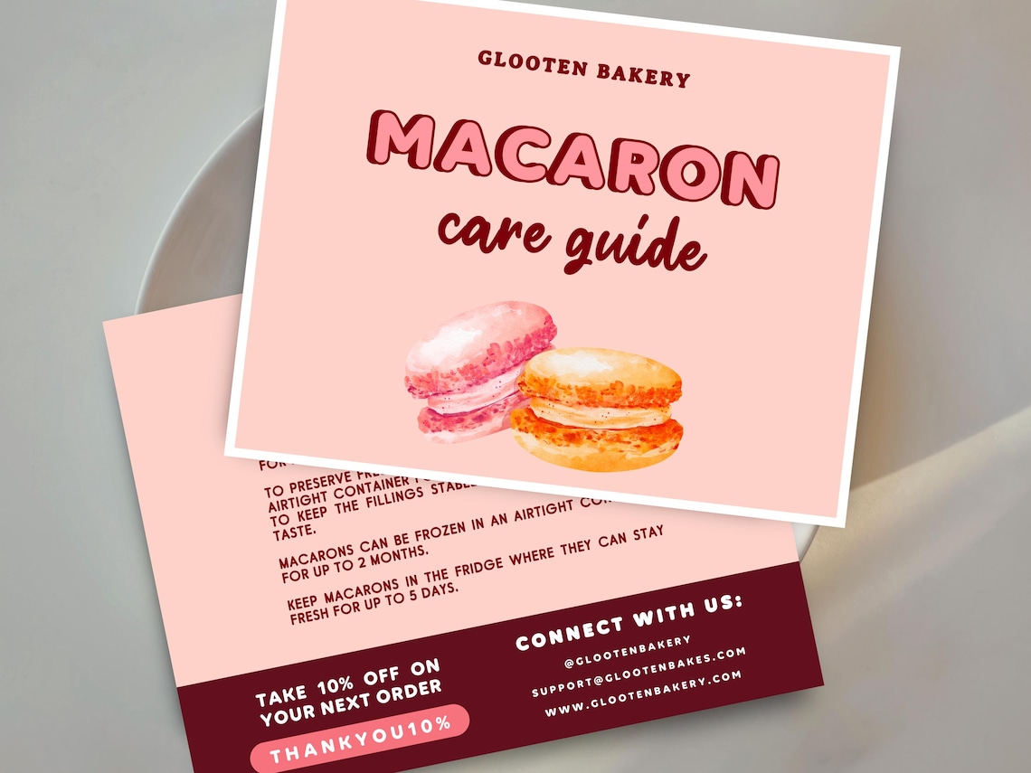 French Macaron Care Card Template | Small Business Owner Gift | 5.5 X 4 ...