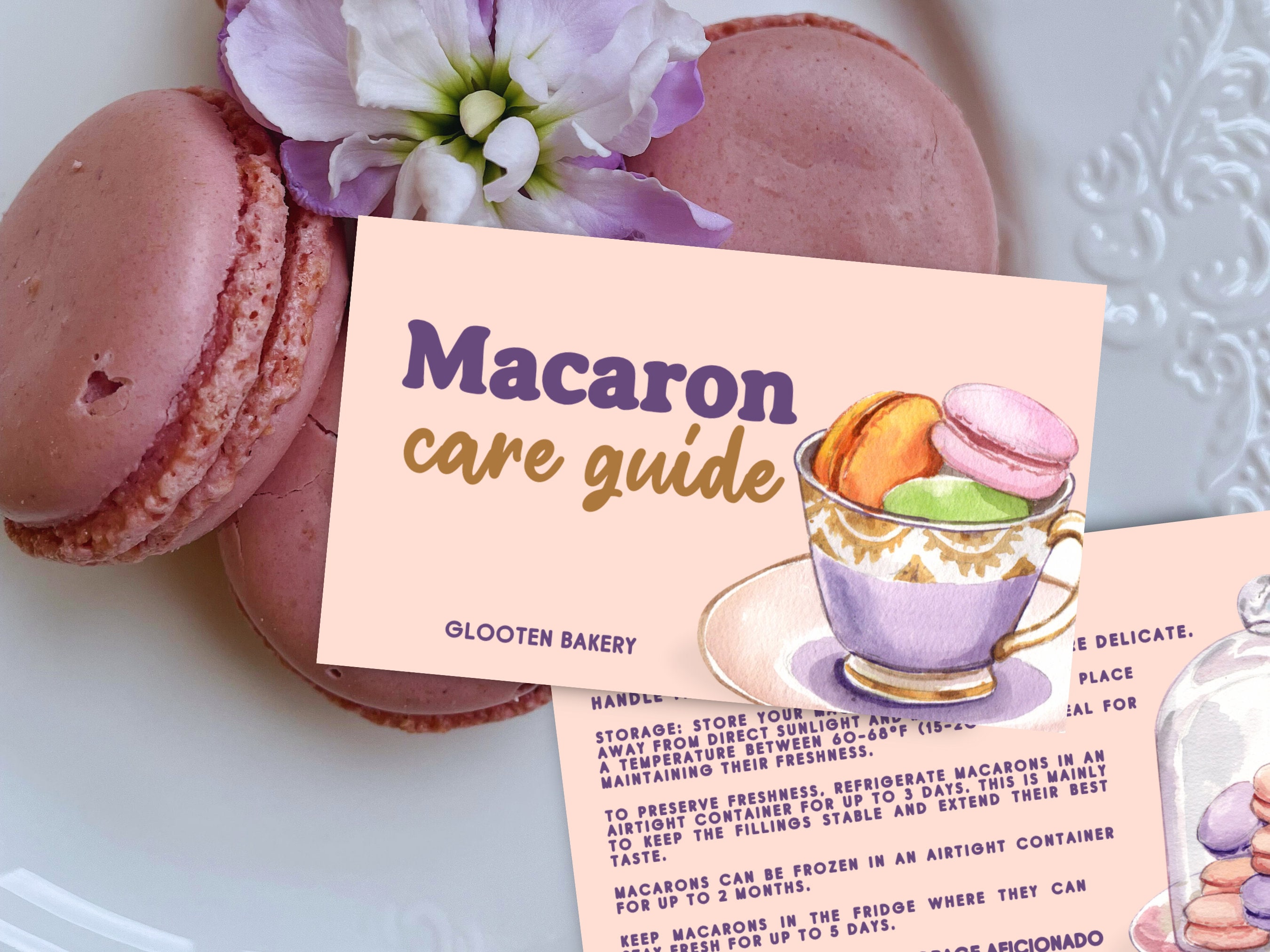 French Macaron Care Card Template | Small Business Owner Gift | 3.5 X 2 ...
